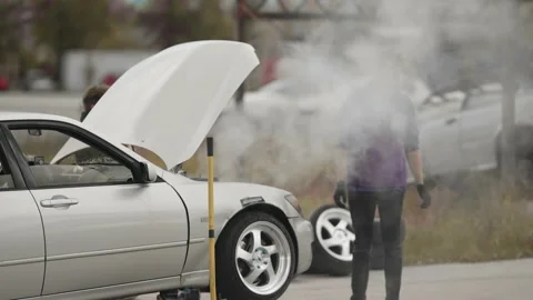 Sport car blown engine hot steam from un... | Stock Video | Pond5