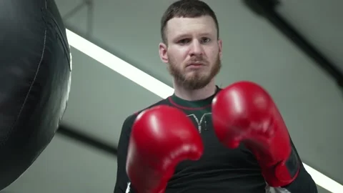 Sports male boxer during training in the... | Stock Video | Pond5
