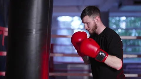 Sports male boxer during training in the... | Stock Video | Pond5