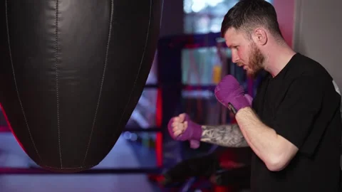 Sports male boxer during training in the... | Stock Video | Pond5