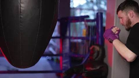 Sports male boxer during training in the... | Stock Video | Pond5