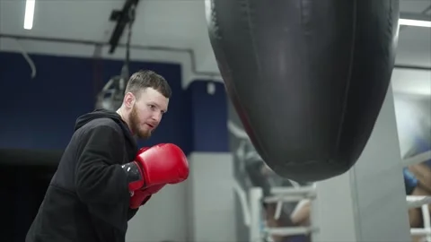 Sports male boxer during training in the... | Stock Video | Pond5