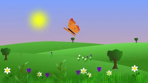 Spring environment 2d animation flat des... | Stock Video | Pond5