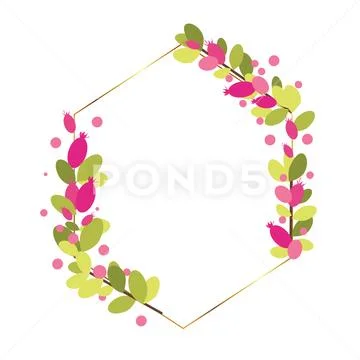 Spring pink and green floral frame. Invitation template. Illustration ...