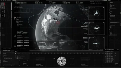 Spy Global Satellite Network Map Scan An... | Stock Video | Pond5