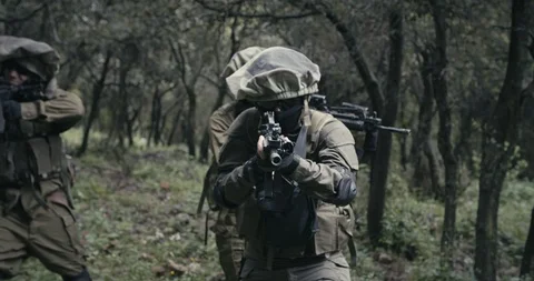 Squad of fully armed commando soldiers d... | Stock Video | Pond5