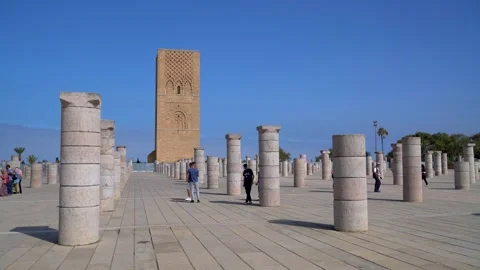 Square with Hassan tower at Mausoleum of... | Stock Video | Pond5