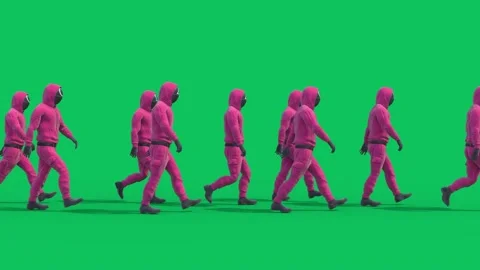 Squid Game Guards Green Screen Walks Sid... | Stock Video | Pond5