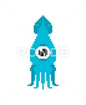 Squid pixel art. 8 bit cephalopod marine animal. pixelated illustration ...