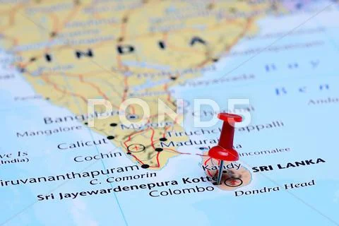 Photograph: Sri Jayewardenepura Kotte pinned on a map of Asia #54789507