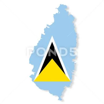 St Lucia flag map with clipping path 3d illustration: Graphic #240670421