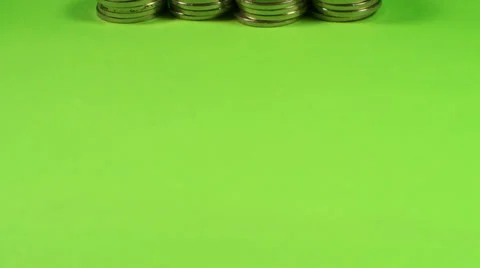 Stack Of Coins On A Green Screen, Chroma... | Stock Video | Pond5
