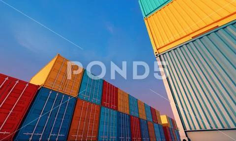 Stack of containers box, Cargo freight ship for import export business ...