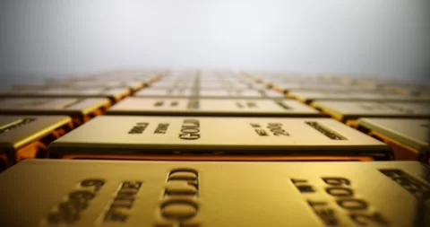 Stack of gold bars weight 200 grams | Stock Video | Pond5