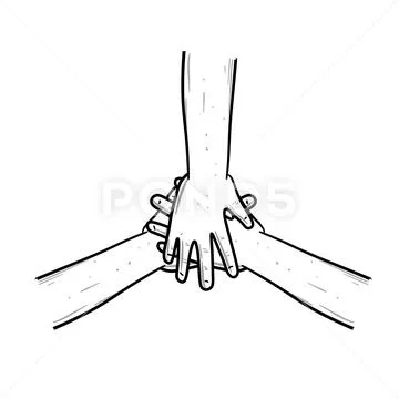 Stack of hands. Children palms. Sketch cartoon illustration ~ Clip Art ...