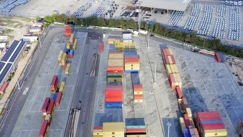 Stack of Shipping Container at a holding... | Stock Video | Pond5