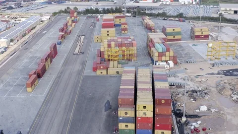 Stack of Shipping Container at a holding... | Stock Video | Pond5