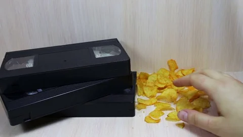 stack of VHS video tape cassette and pot... | Stock Video | Pond5