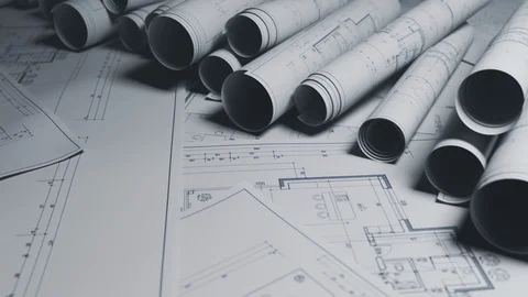 Stack of white blueprints. | Stock Video | Pond5