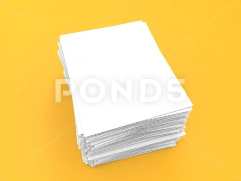 Stack of white sheets of A4 office paper on a yellow background ...