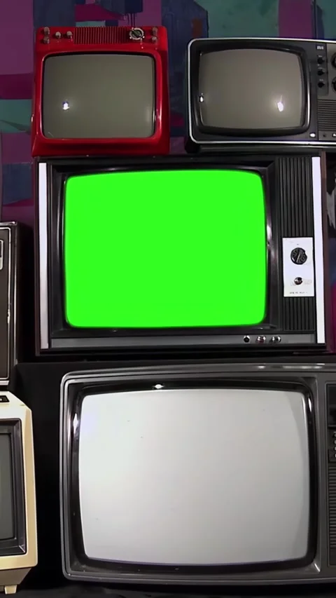 Stacked Old TV with Green Screen Among B... | Stock Video | Pond5