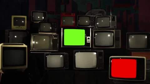 Stacked Retro TVs with different Chroma ... | Stock Video | Pond5