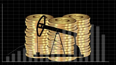 Stacks of dollar coins. Oil rig pump wor... | Stock Video | Pond5