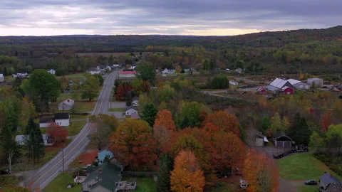 Stacyville ME Fall Foliage town flyover ... | Stock Video | Pond5