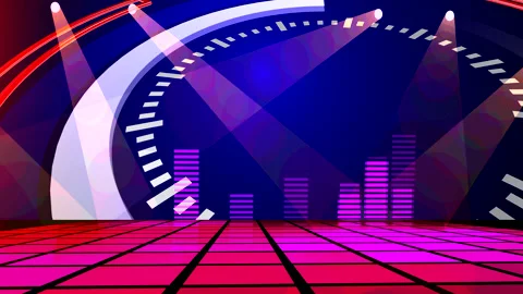 Stage, spotlights, stylized clock face. ... | Stock Video | Pond5
