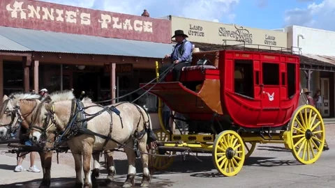 Stagecoach with horses, Old West, Tombst... | Stock Video | Pond5