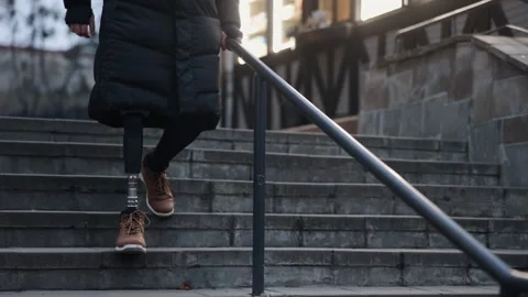 Staircase descent, Prosthetic leg, Desce... | Stock Video | Pond5