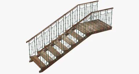 Stairs with Wrought Iron Railing ~ 3D Model #90607758