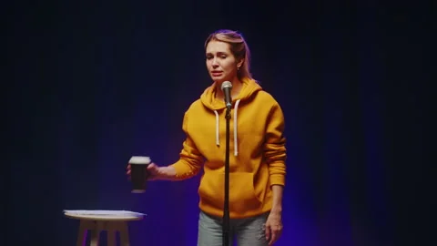 Stand-up cafe, woman comedy concert. Wom... | Stock Video | Pond5