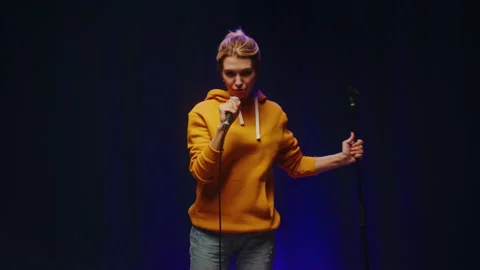Stand-up cafe, woman comedy concert. Wom... | Stock Video | Pond5