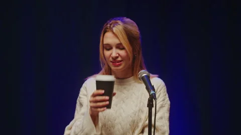 Stand-up cafe, woman comedy concert. Wom... | Stock Video | Pond5