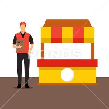 Stand food with sales man vector illustration: Royalty Free #243437518