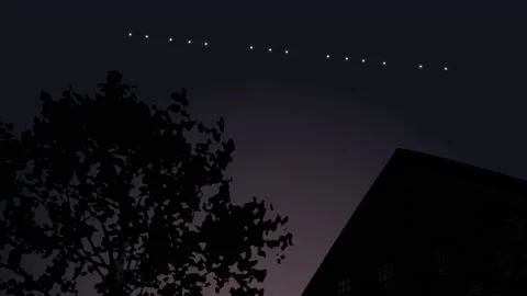 STARLINK satellites train seen from eart... | Stock Video | Pond5