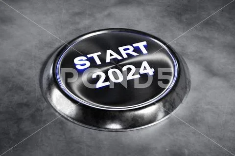 Start button 2024. push button with text 2024 on dark background ...