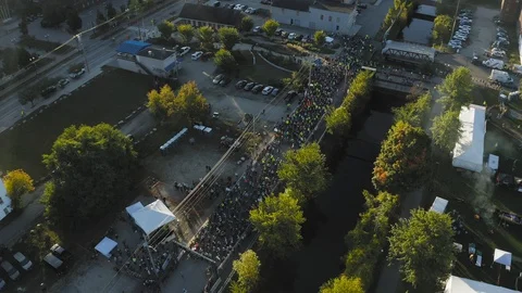 Start line dynamic aerial charity walk L... | Stock Video | Pond5