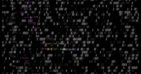 Starting with HTML snippet, binary digit... | Stock Video | Pond5