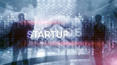 Startup concept with double exposure diagrams blurred background ...