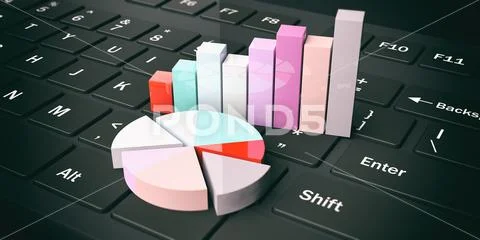 Stat Bars pie keyboard black background: Royalty Free #71669710