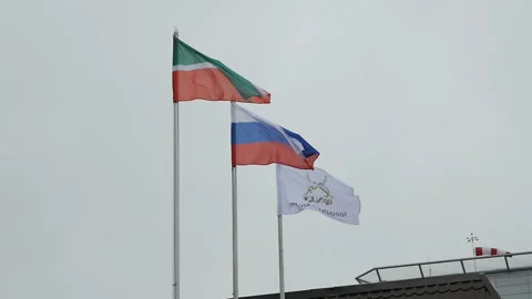 State Oil Refinery Flags Wave in Wind un... | Stock Video | Pond5