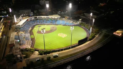 City Night Aerial Stadium Stock Footage ~ Royalty Free Stock Videos | Pond5