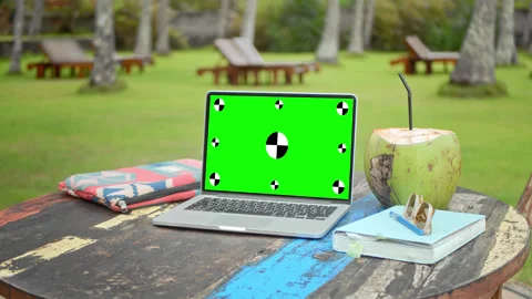Static green screen mock up laptop. Macb... | Stock Video | Pond5