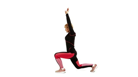 Static lunge forward bend on a white bac... | Stock Video | Pond5