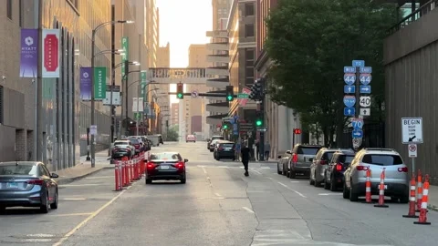 Static scene of vehicles driving on Pine... | Stock Video | Pond5