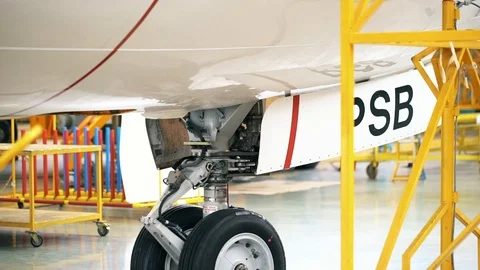 Static shooting, aircraft in hangar, lan... | Stock Video | Pond5