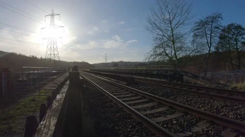 Static shot Rail track High Voltage Towe... | Stock Video | Pond5