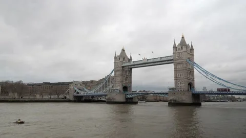 Static shot of Tower Bridge on a cloudy ... | Stock Video | Pond5